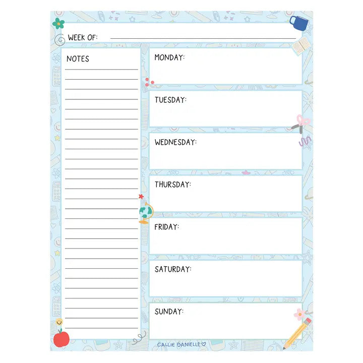 Classroom Icons Weekly Calendar Notepad – So Chic Boutique